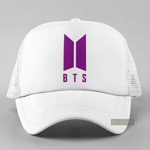 Accessories | Purple Bts Kpop Logo White Foam Trucker Hat Mesh Snapback ...
